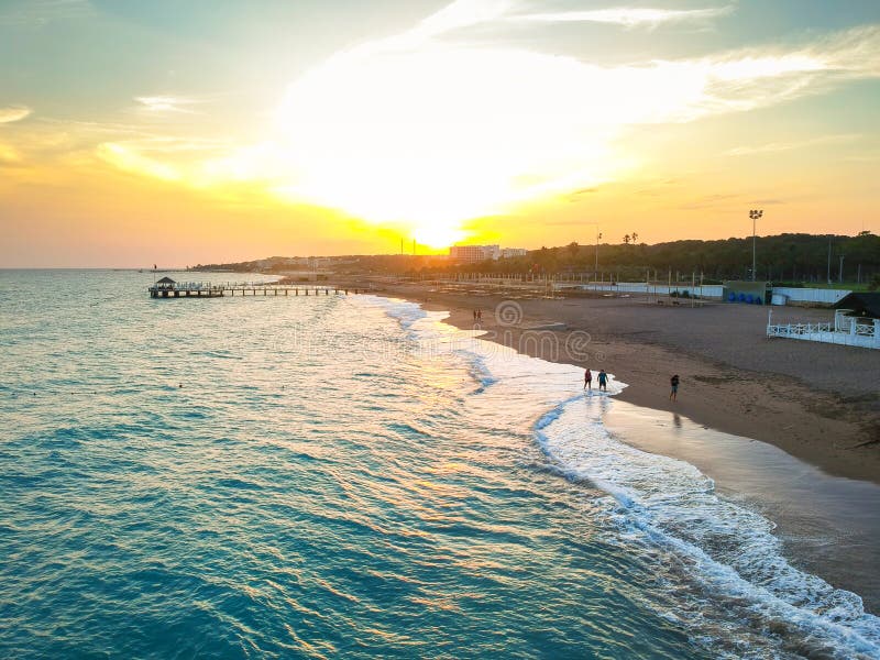 Aerial View of the Beach Near Side at Sunset Stock Image - Image of ...