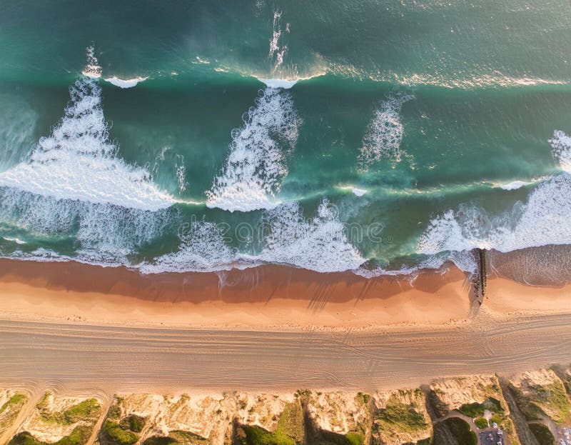 Aerial View of Beach and Ocean Waves Stock Image - Image of scenic ...