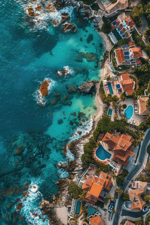 Aerial View of a Beach Resort with Buildings and Pools Stock Photo ...