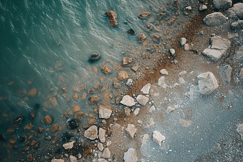 Aerial View of Beach with Rocks and Water, Immersive Aerial View of a ...