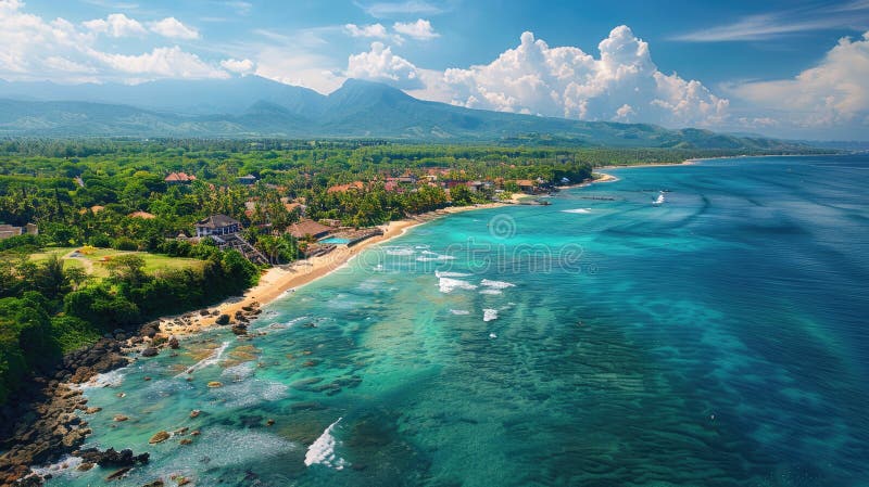 Aerial View of Beach and Sea in Bali, Indonesia Stock Illustration ...