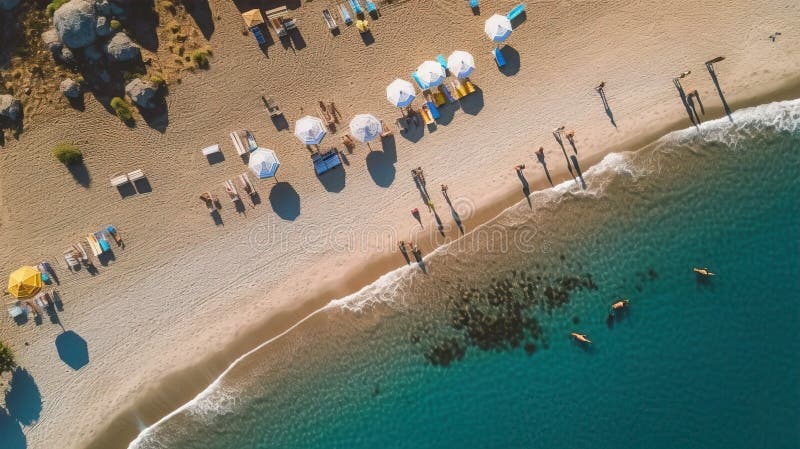 Aerial View of the Beach Some Umbrellas. Generative AI Stock Image ...