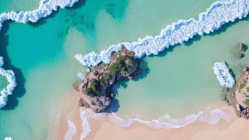 Aerial View of a Beach with Turquoise Water and Rocks Stock ...
