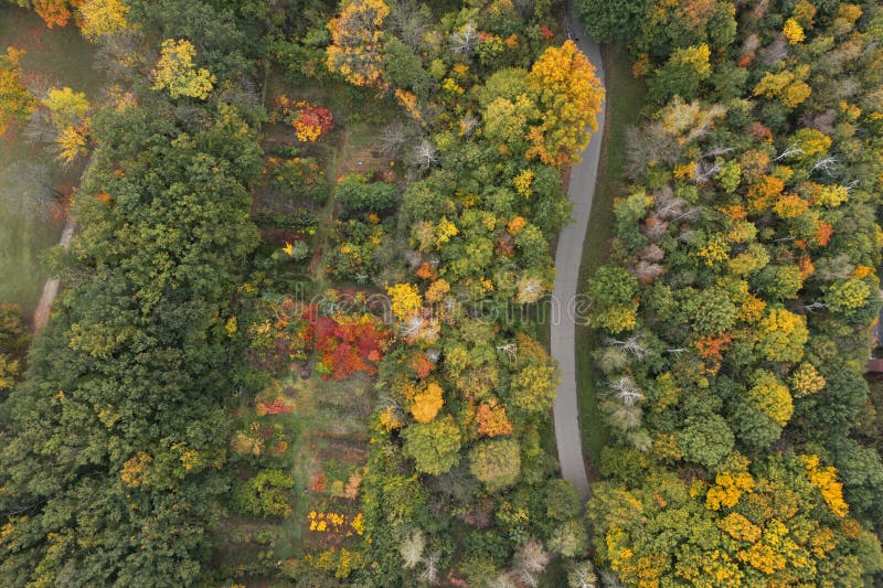 Aerial View of Autumn Park with Path Stock Photo - Image of countryside ...
