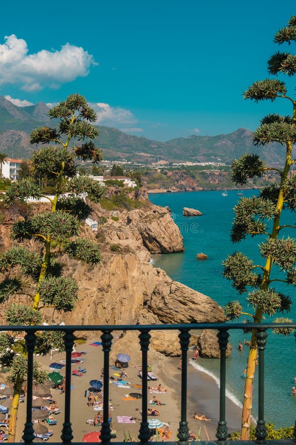 Aerial View of the Beautiful Beach of Nerja in Spain Stock Image ...