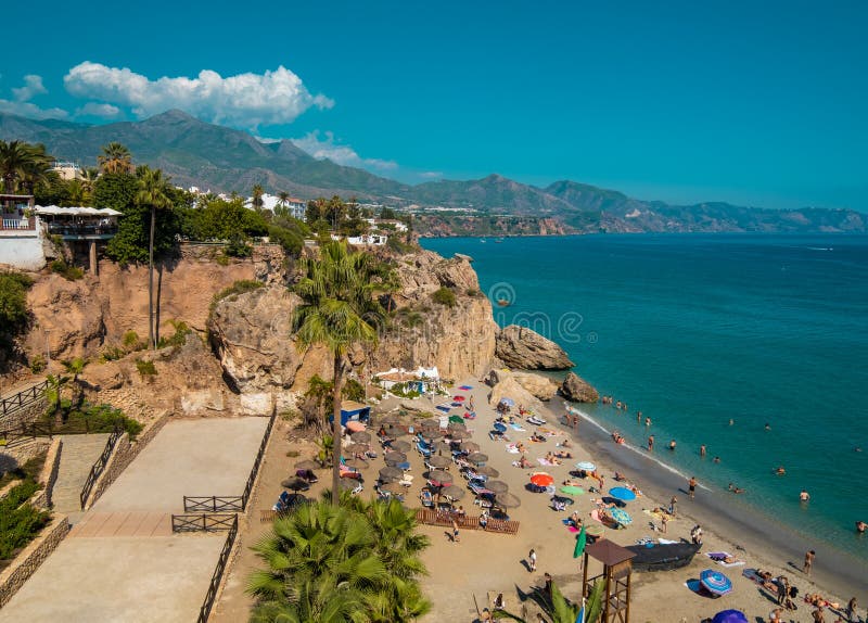 Aerial View of the Beautiful Beach of Nerja in Spain Editorial ...