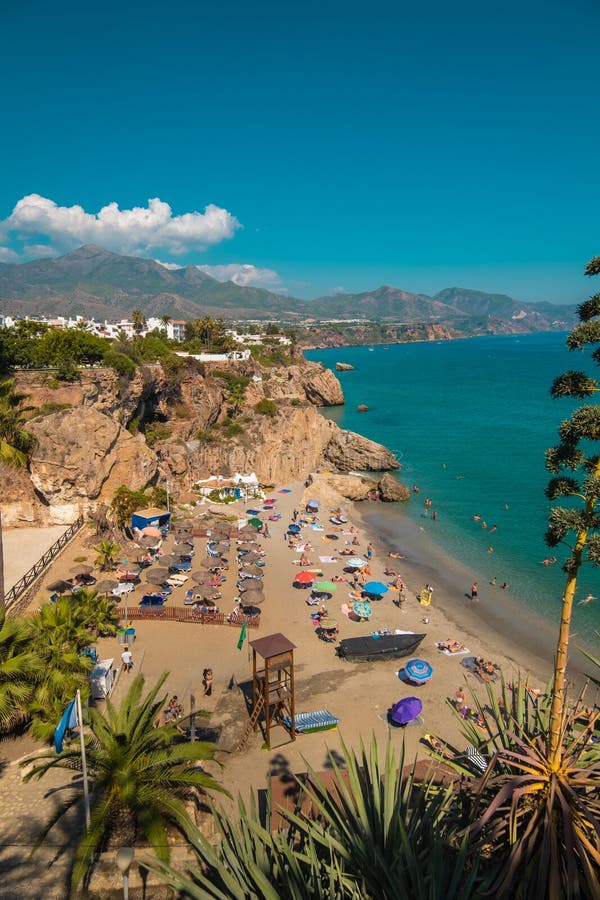 Aerial View of the Beautiful Beach of Nerja in Spain Editorial Photo ...