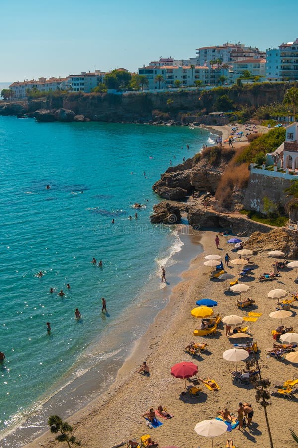 Aerial View of the Beautiful Beach of Nerja in Spain Editorial Stock ...