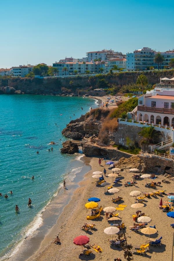 Aerial View of the Beautiful Beach of Nerja in Spain Editorial Photo ...