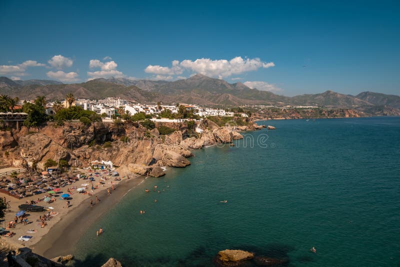 Aerial View of the Beautiful Beach of Nerja in Spain Stock Image ...
