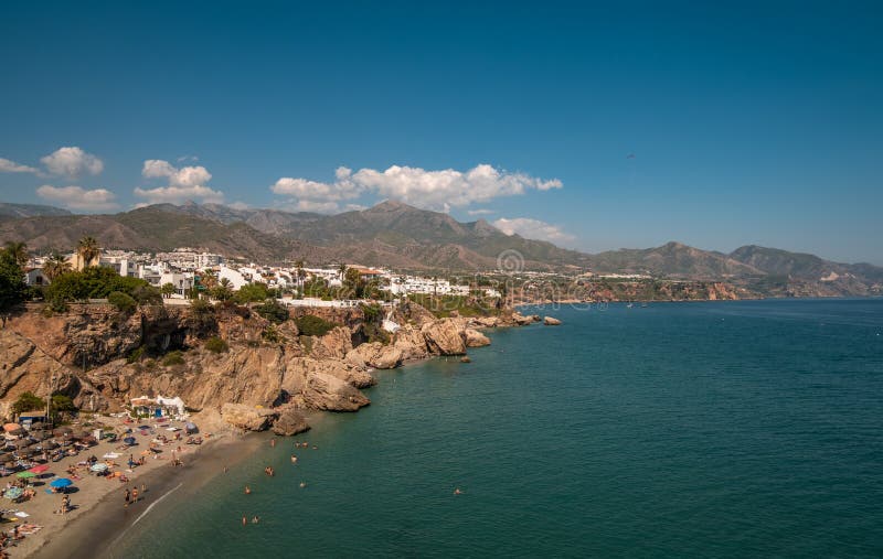 Aerial View of the Beautiful Beach of Nerja in Spain Stock Photo ...
