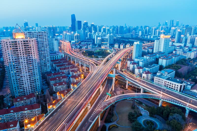 Aerial View of Beautiful City Interchange in Nightfall Stock Photo ...