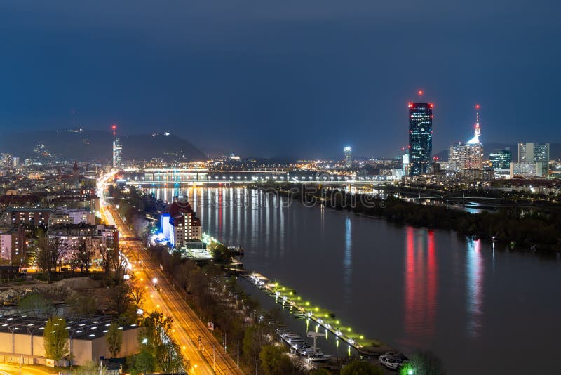 Aerial View of the Beautiful Cityscape of Vienna at Night with the ...