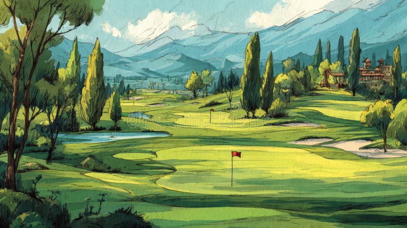 Golf Course Landscape, Aerial View Stock Illustration - Illustration of ...