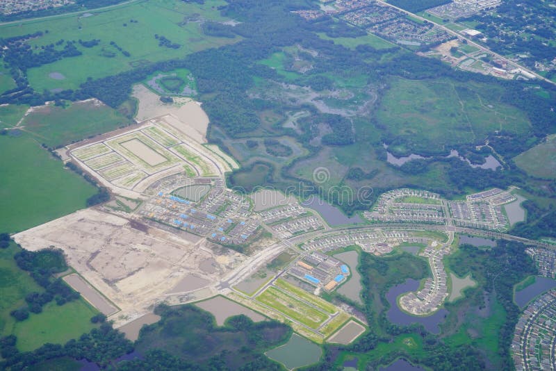 Aerial View of Beautiful House and Community in Construction Stock ...