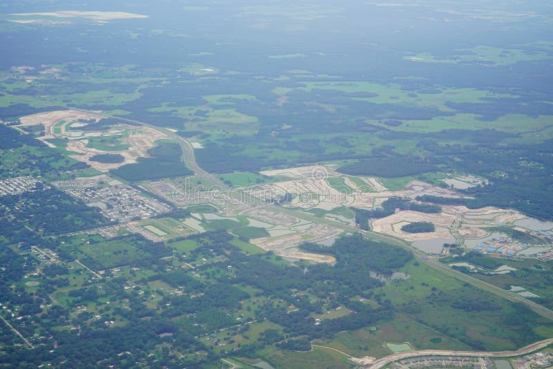 Aerial View of Beautiful House, Pond, Forest and Community in Florida ...