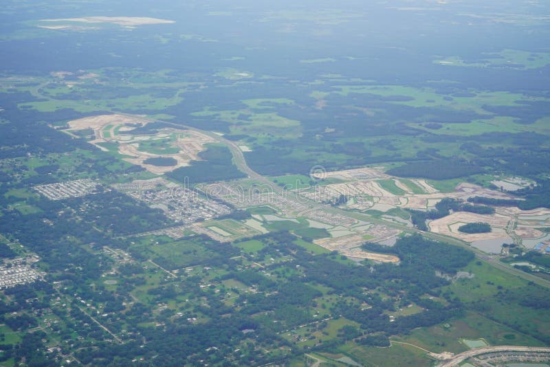 Aerial View of Beautiful House, Pond, Forest and Community in Florida ...