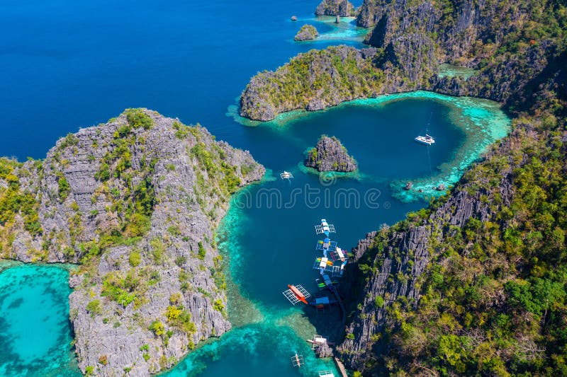 Aerial View of Turquoise Tropical Lagoon with Limestone Cliffs in Coron ...