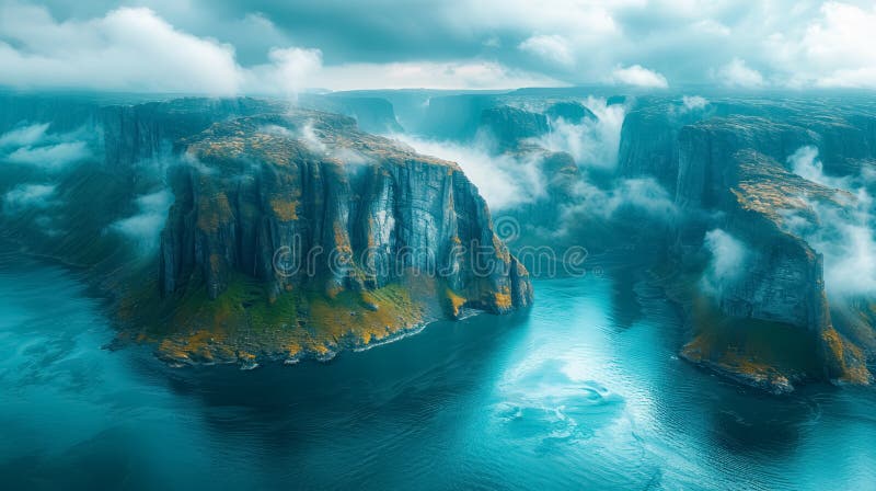 Aerial View of a Beautiful Landscape, Towering Cliffs Stock ...