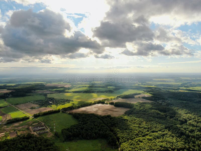 Aerial View Beautiful Panoramic Landscape of Green Forest and Fields ...