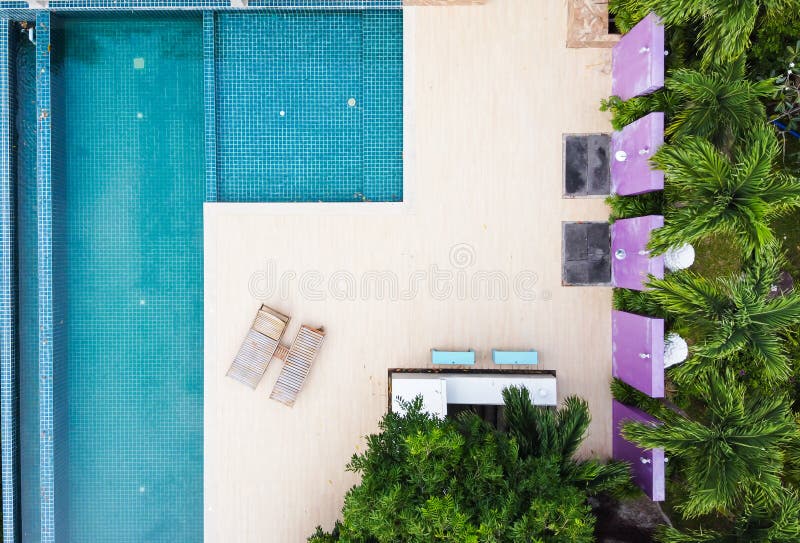 Aerial View of Beautiful Poolside with Palms Tree Stock Image - Image ...