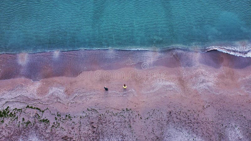 Aerial View of a Beautiful Sandy Beach with Calm Sea Waves in the ...