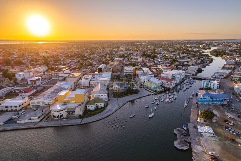 Aerial View of Belize Cityscape at Sunset Editorial Stock Image - Image ...