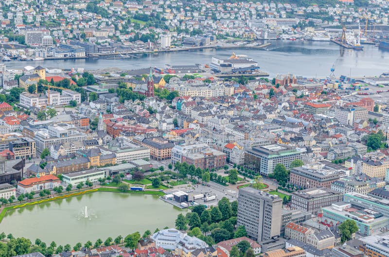 Aerial View of the Harbor in Bergen, Norway Stock Photo - Image of city ...