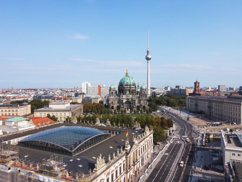 Aerial View of Berlin with Dramatic Clouds in Twilight during Blue Hour ...