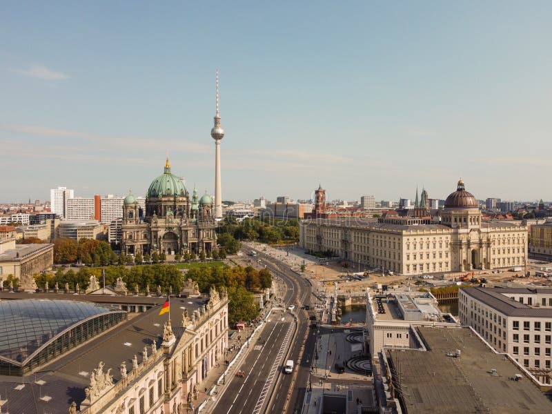 Aerial View of Berlin with Dramatic Clouds in Twilight during Blue Hour ...
