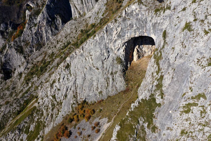 Aerial View of Big Cave Entrance in Mountain Side Stock Photo - Image ...