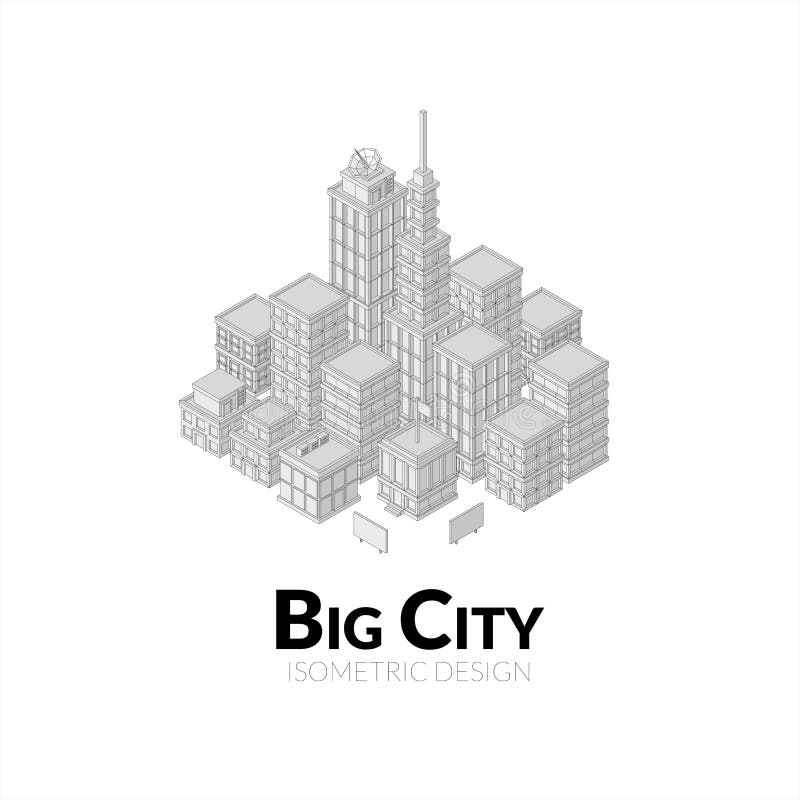 Aerial View of Big City, Outline Design with Stock Vector ...