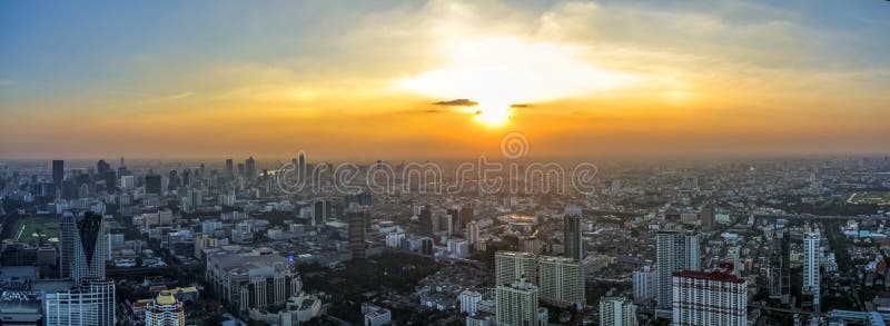 Aerial View of Big City at Sunset Stock Image - Image of capital ...