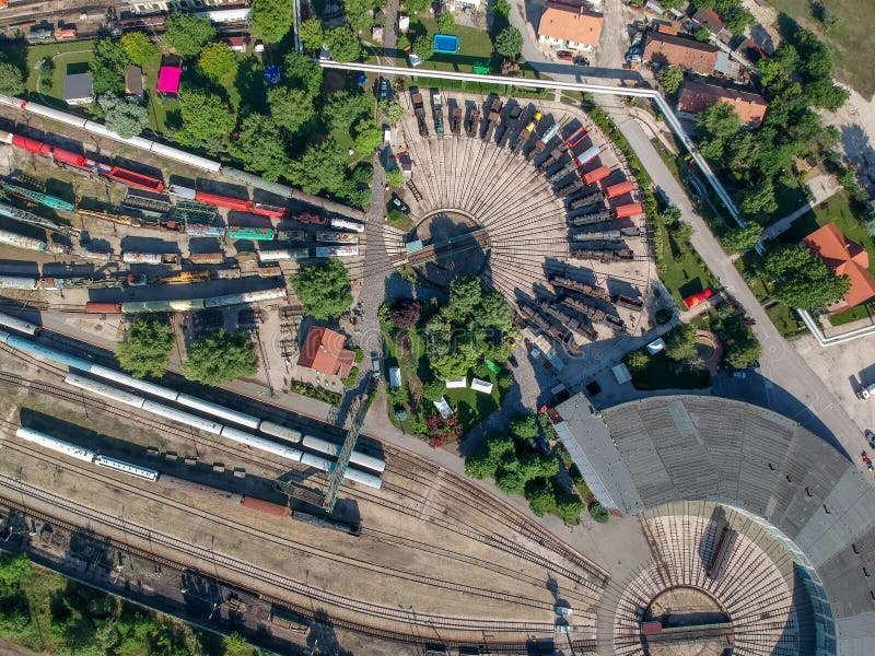 Aerial View of Big Train Turning Station Stock Image - Image of tracks ...