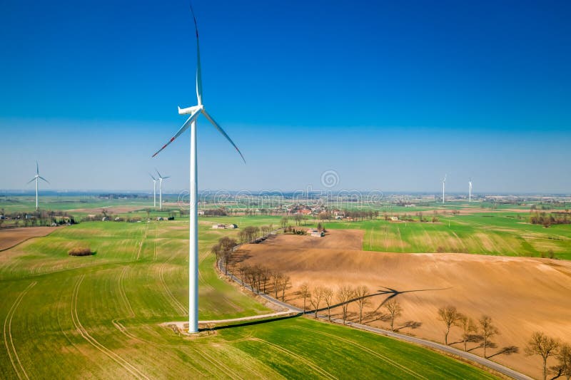 Aerial View of Big Wind Turbines in Spring Stock Photo - Image of ...