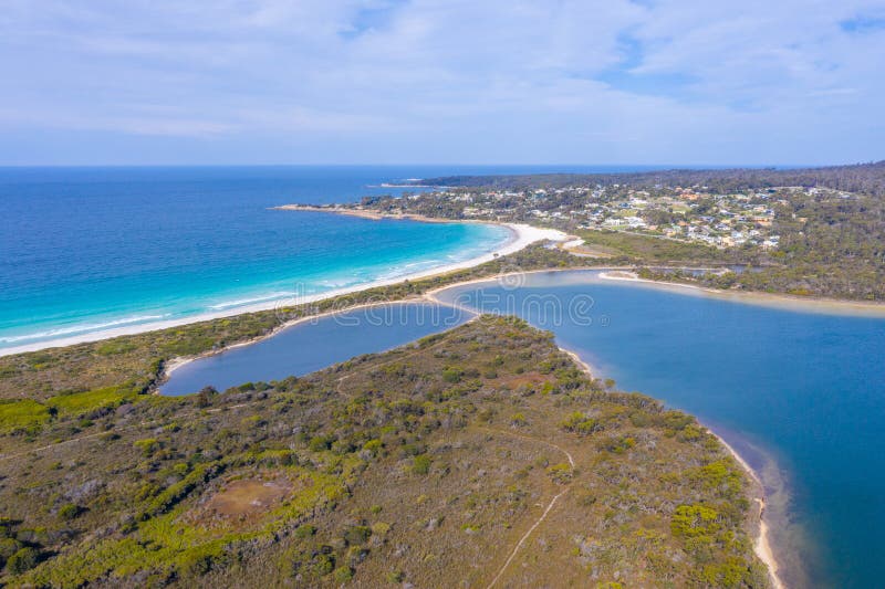 Aerial View of Binalong Bay in Tasmania, Australia Stock Image - Image ...