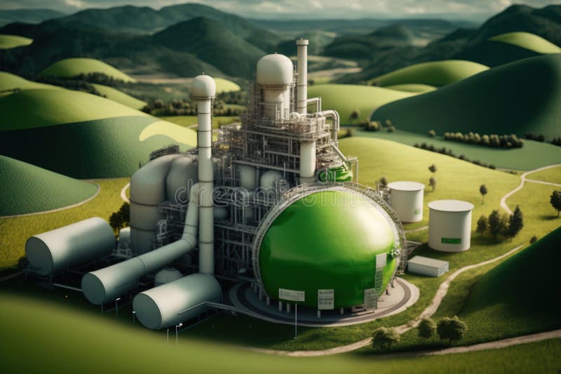 Aerial View of Biogas Factory. Generative AI Stock Illustration ...