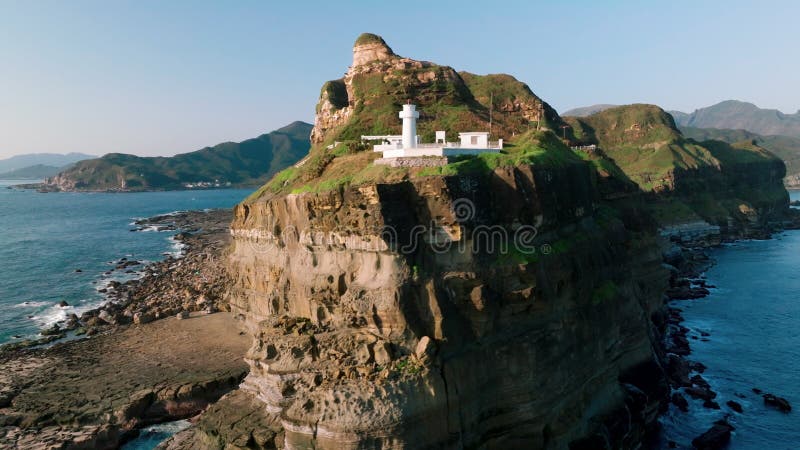 Aerial View of Bitou Cape Lighthouse in Taiwan. Stock Video - Video of ...