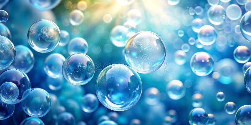 Aerial View Blue Bubbles, Light and Depth Composition Stock ...