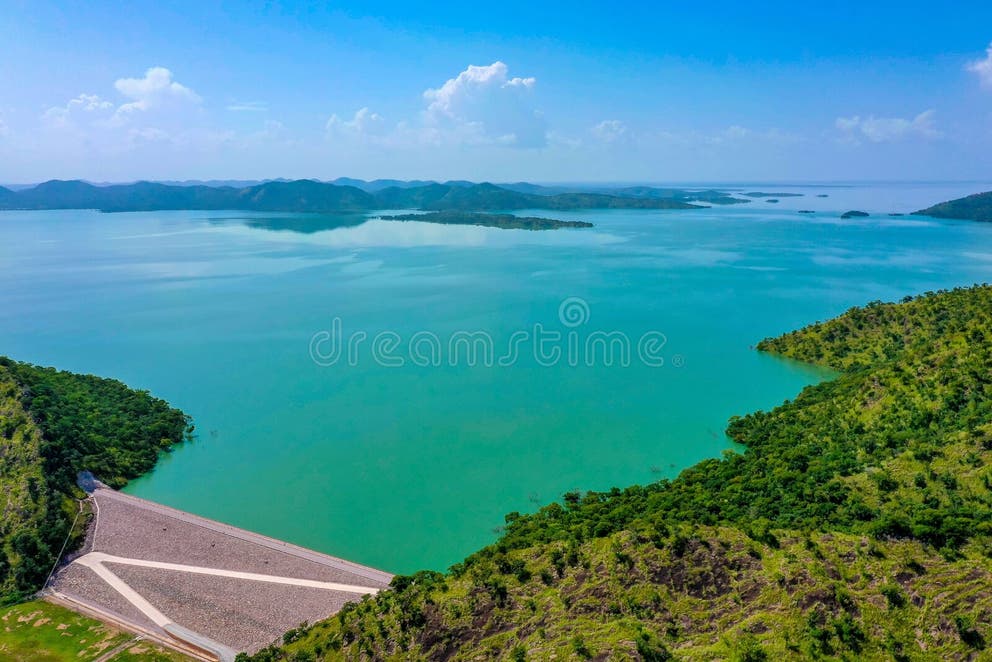 Aerial View of Blue Dam Water Stock Image - Image of natural, plant ...
