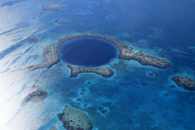 Aerial View of Blue Hole, Belize Stock Photo - Image of tourism, diving ...