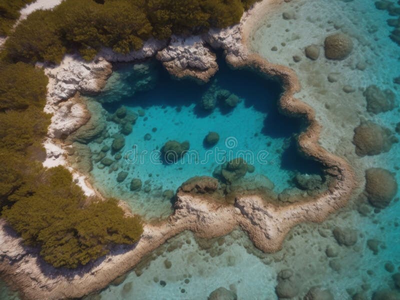 Aerial View of a Blue Hole in a Coral Reef. Stock Photo - Image of ...