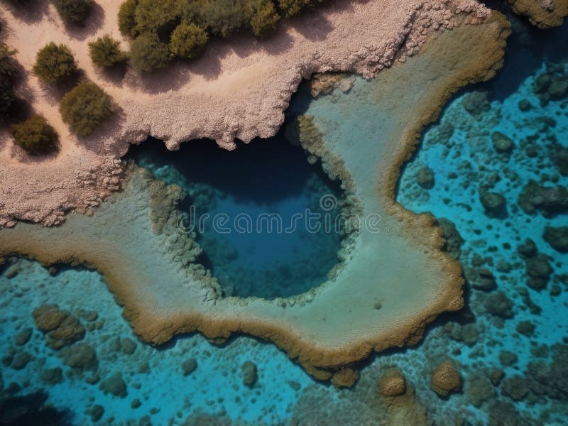 Aerial View of a Blue Hole in a Coral Reef. Stock Photo - Image of hole ...