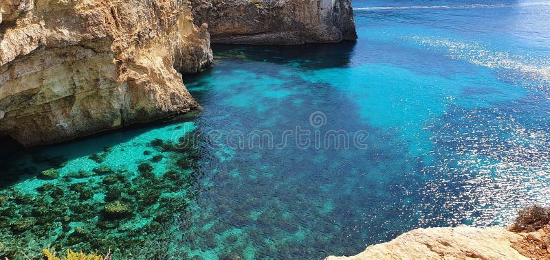 Aerial View of Blue Lagoon, Comino, Malta. Stock Image - Image of ...