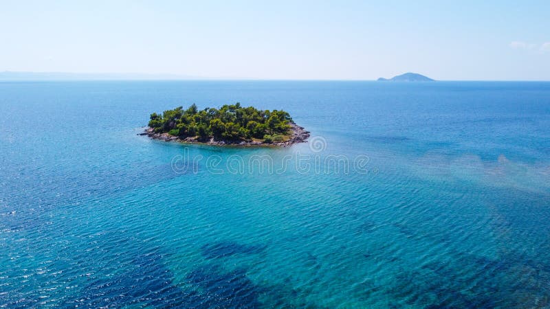 Aerial View of Blue Open Sea and Island on the Sea Stock Image - Image ...