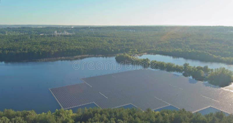 Aerial View of in a Blue Pond Under the Sunlight of Floating Solar ...
