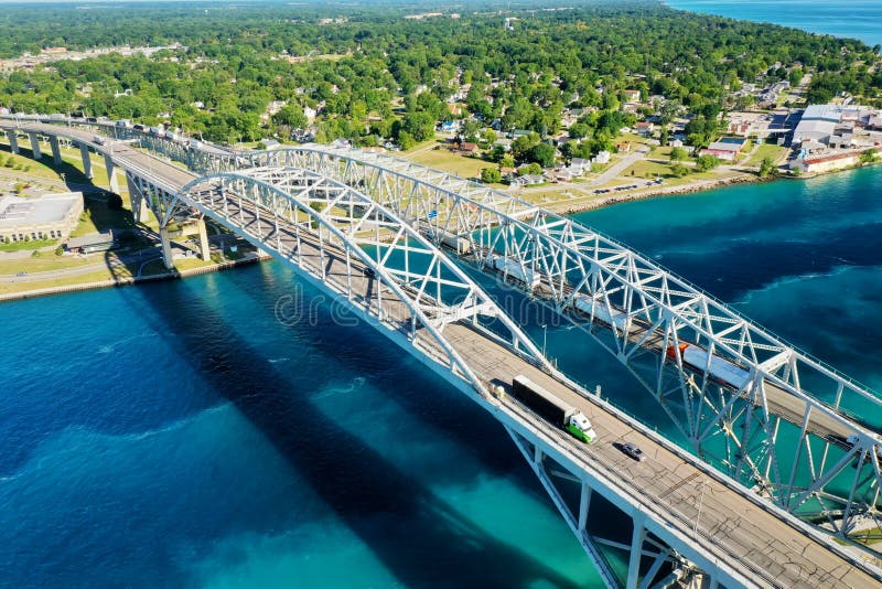 Aerial View of the Blue Water Bridge Bordering Sarnia and Port Huron ...