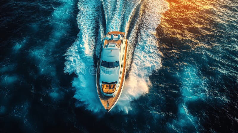 Aerial View of a Boat Moving on the Blue Sea at High Speed Stock ...