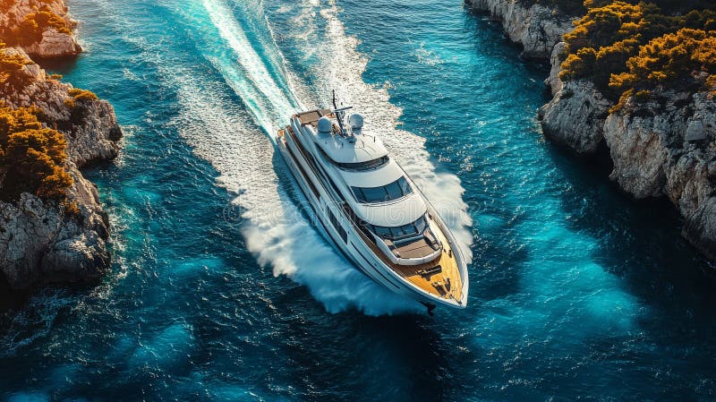 Aerial View of a Boat Moving on the Blue Sea at High Speed Stock ...