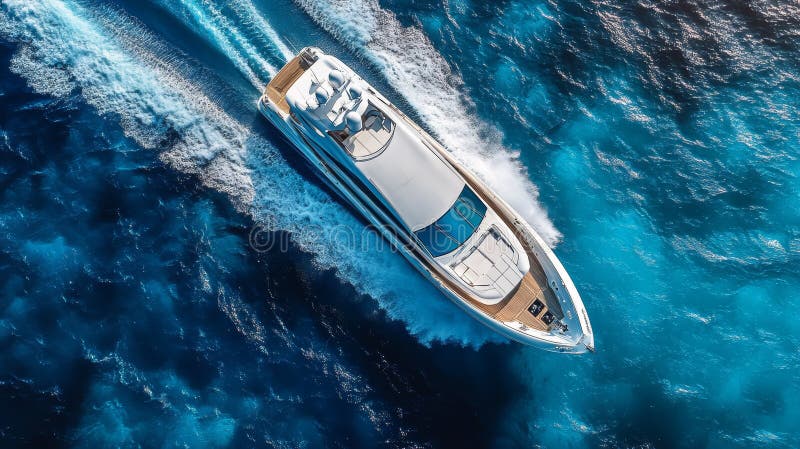 Aerial View of a Boat Moving on the Blue Sea at High Speed Stock ...